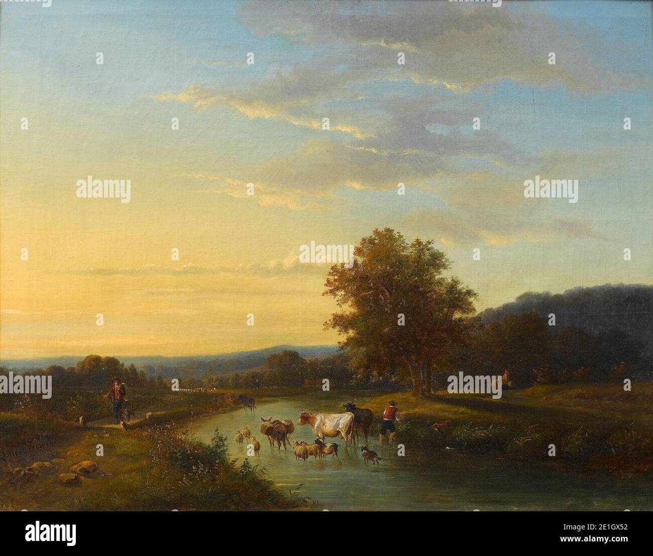 Louis Pierre Verwee - Cattle crossing a river Stock Photo - Alamy