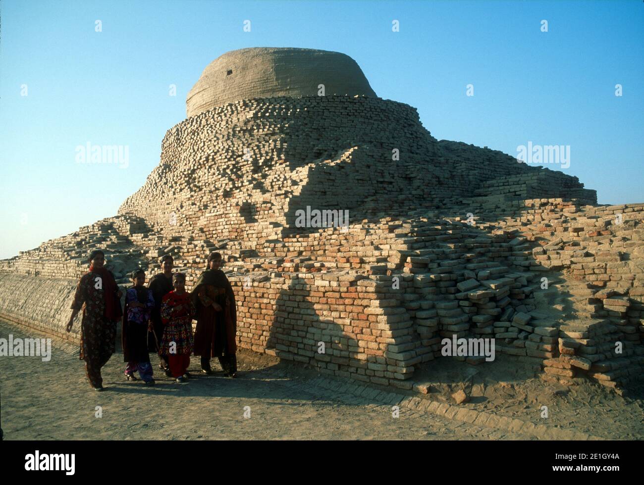 Buddhist stupa (150–500 CE) built on the ruins of Mohenjo-daro, present ...