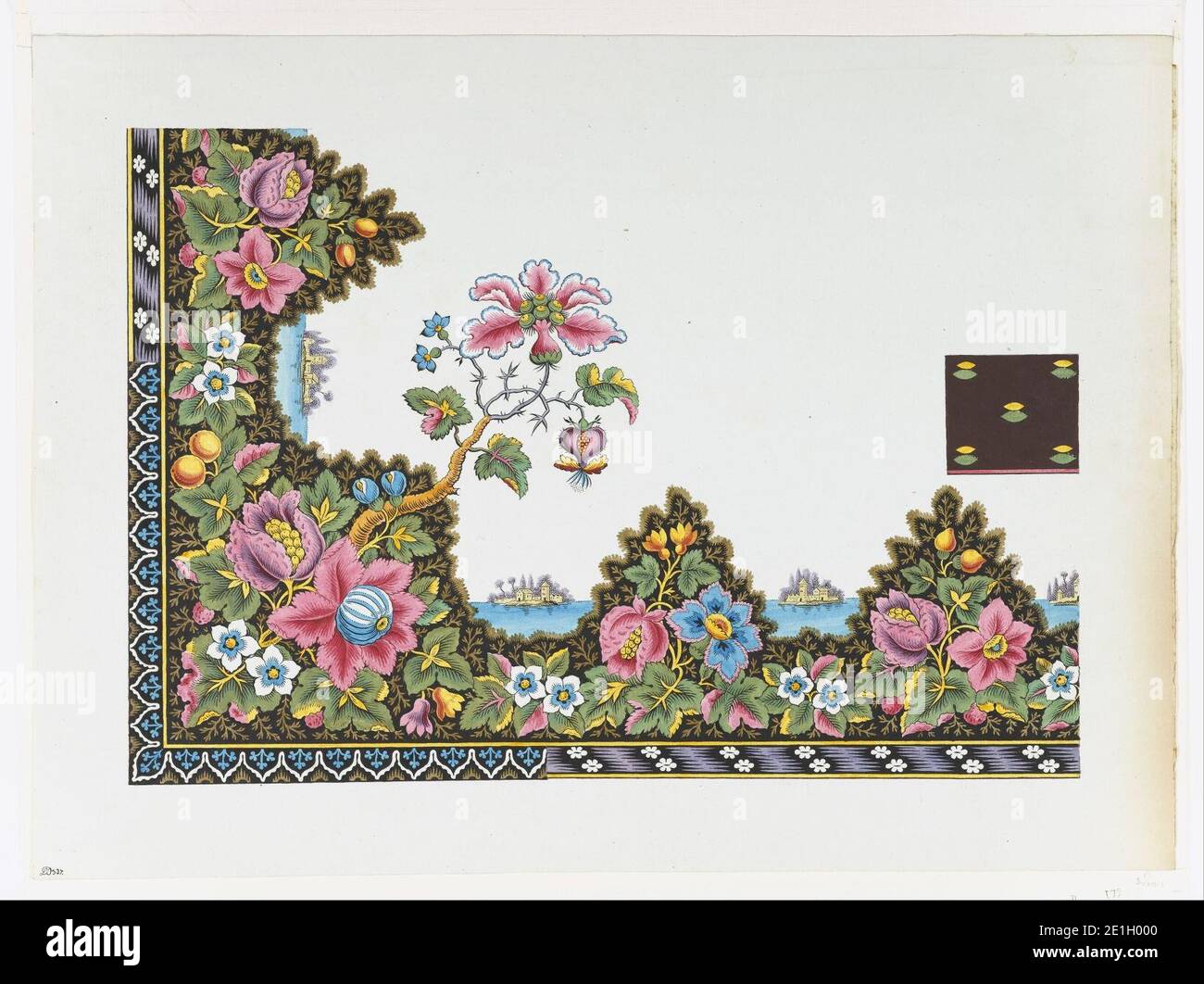 Louis-Albert DuBois - Design for a Printed Textile- Floral Border with ...