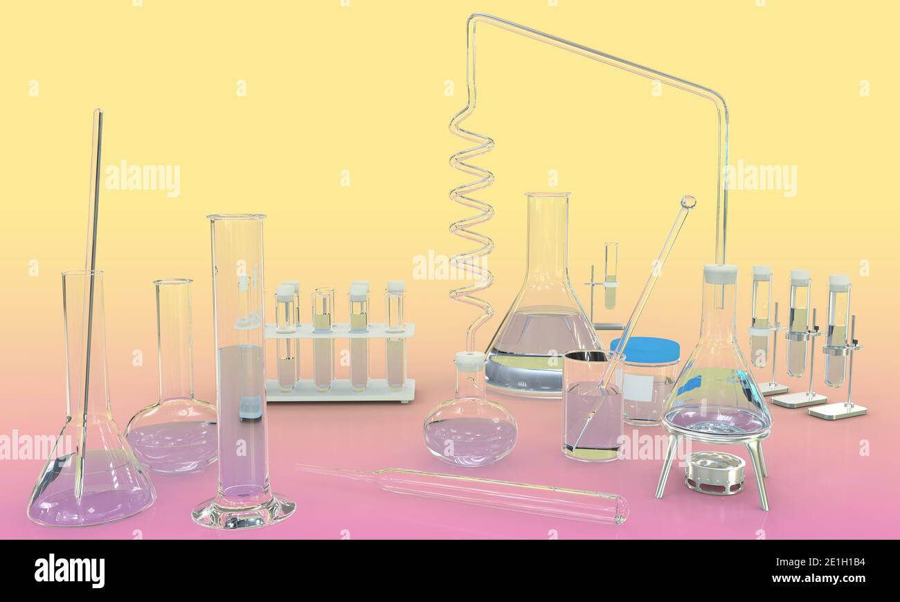 3D illustration of objects - laboratory test-tubes with various ...