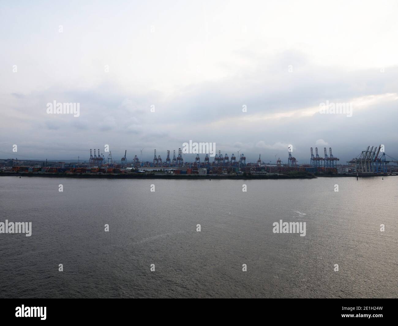 Panoramic view of Port of Hamburg Hamburger Hafen cargo container ...