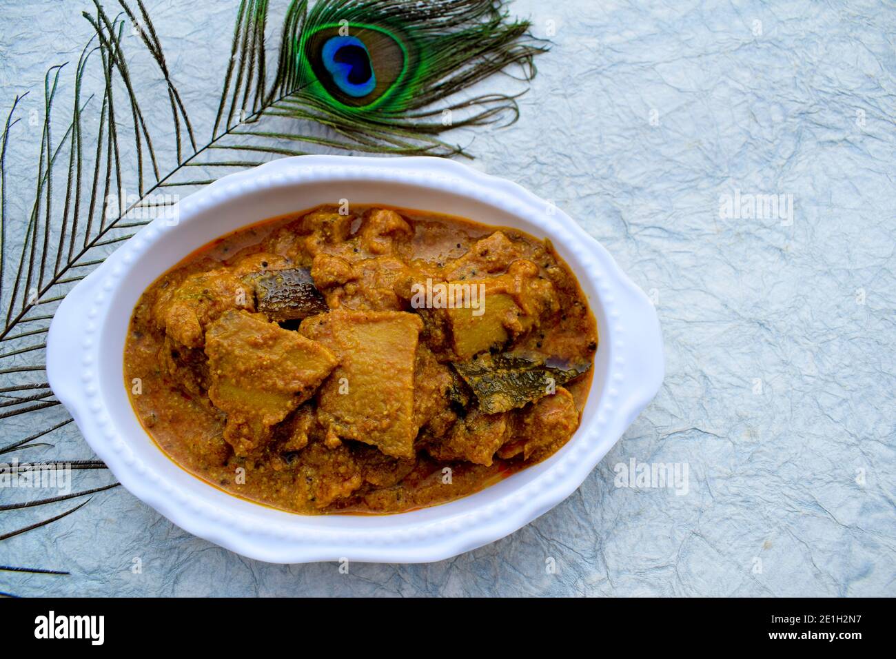 Suran ki sabzi or Jimikand masala curry closeup. Delicious exotic gravy ...