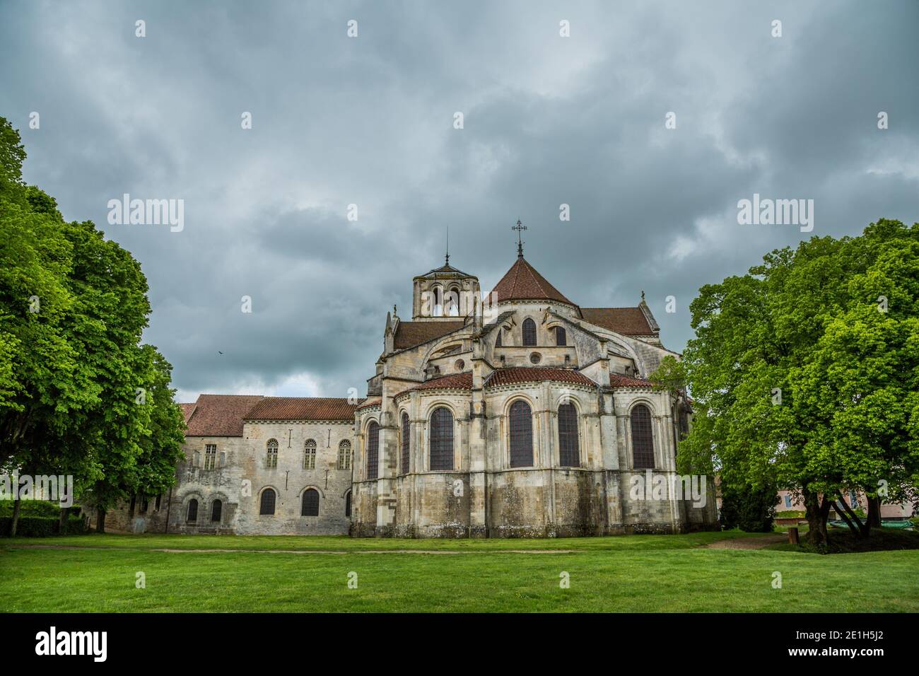 Rear view of Vézelay Abbey which was a Benedictine and Cluniac ...