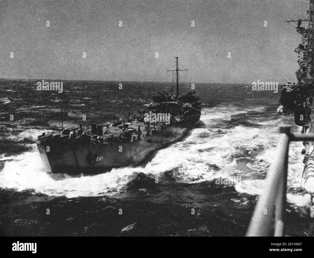 LST-221 transfers bombs to USS Hancock (CV-19), circa in 1944 Stock ...