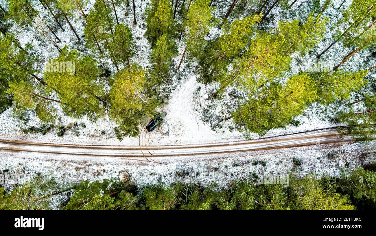 Aerial road on snow covered hi-res stock photography and images - Alamy