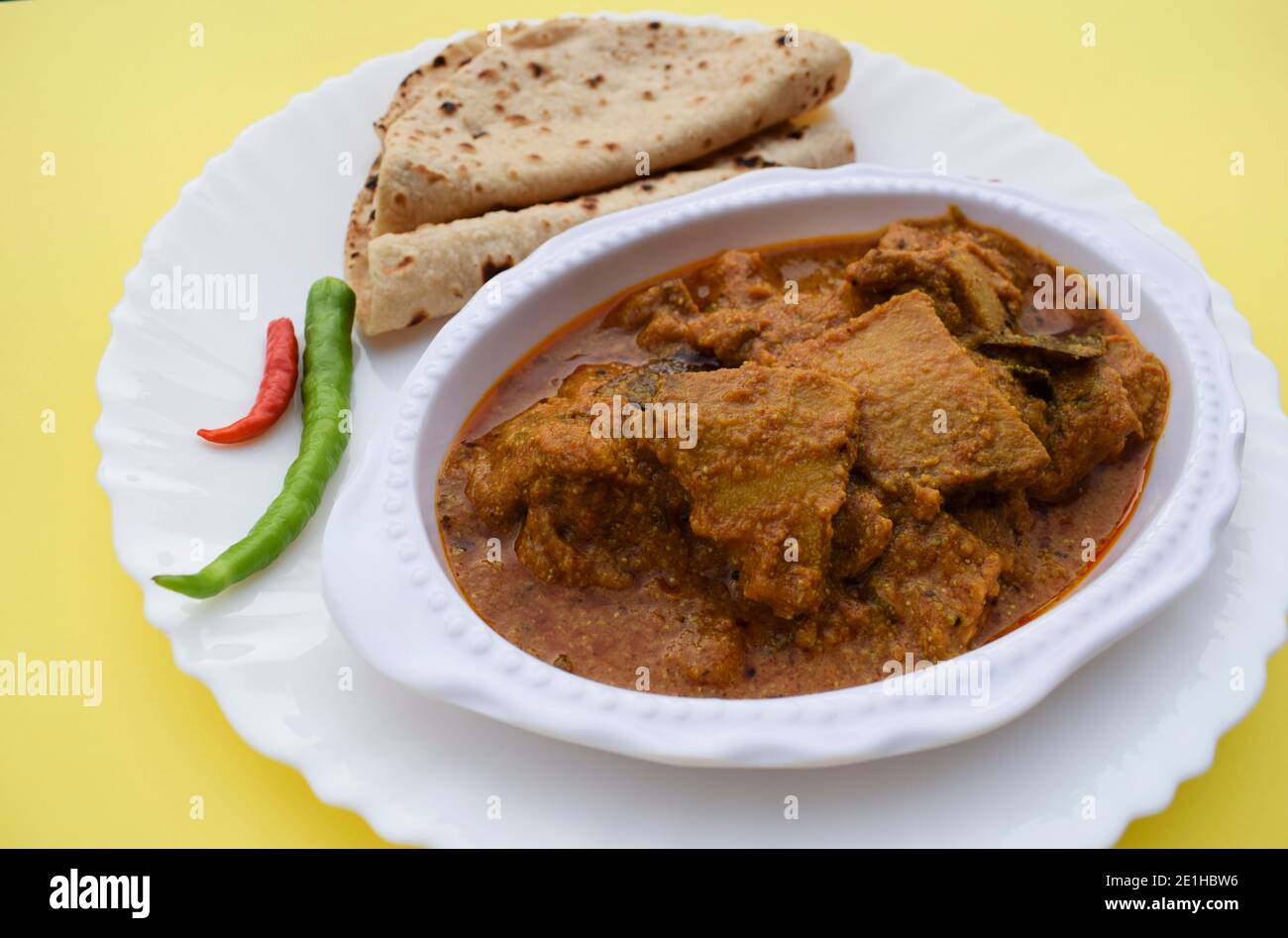 Suran ki sabzi or Jimikand masala curry closeup. Delicious exotic gravy ...