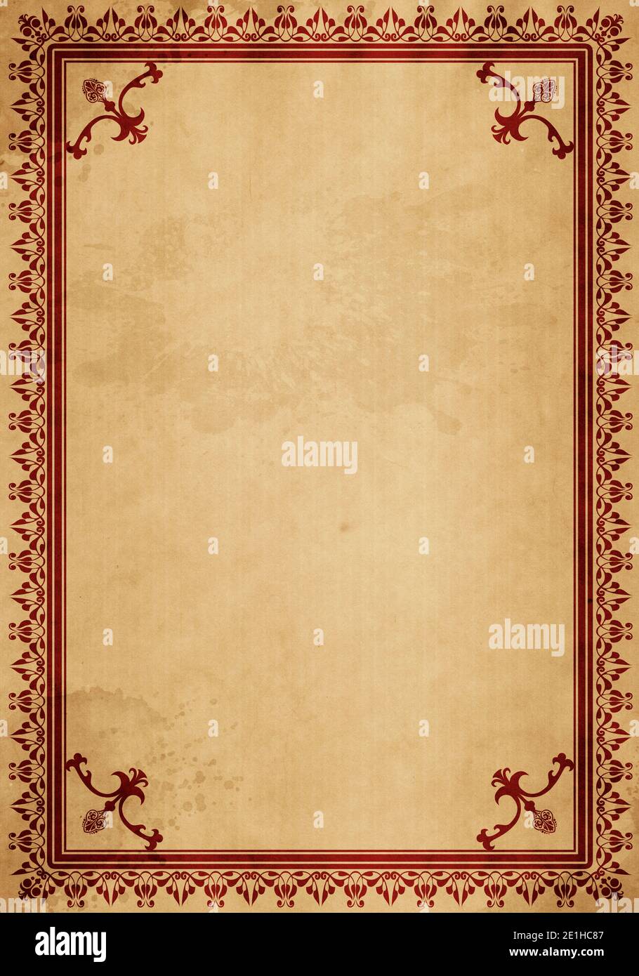 Old spotty paper background with decorative ornamental border Stock ...
