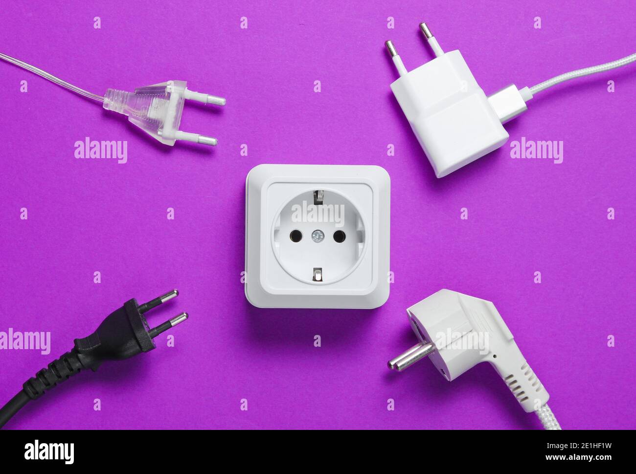 The concept of electrical dependence. Lots of power plugs near power ...