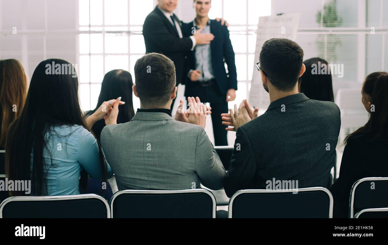 project Manager congratulating the best employee of the company Stock ...