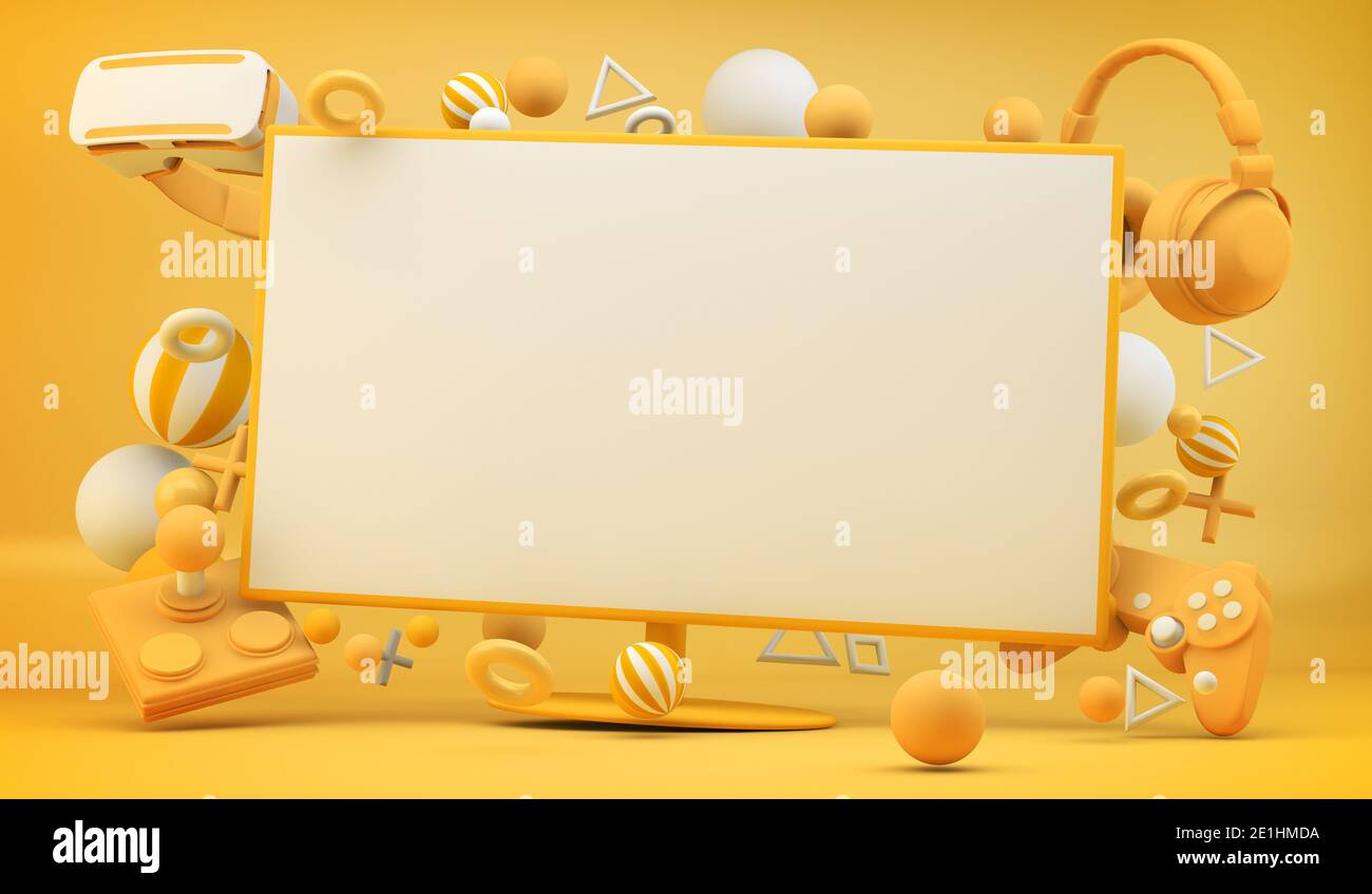 Screen Mock up with video game accessories 3d rendering Stock Photo - Alamy