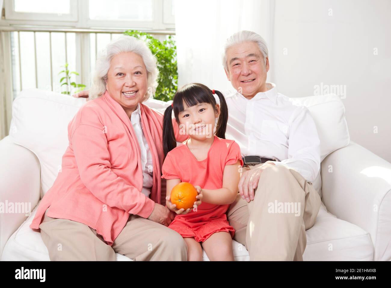 Happy grandparents and grandchildren are playing in the living room ...