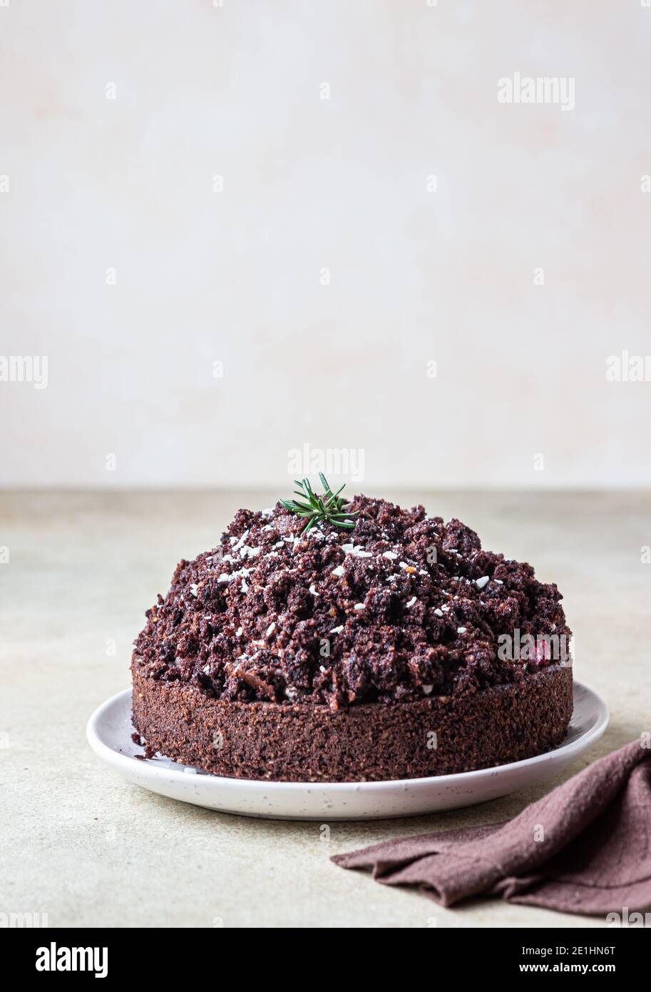 Homemade chocolate cake with cherry and whipped cream. Cake Mink mole ...