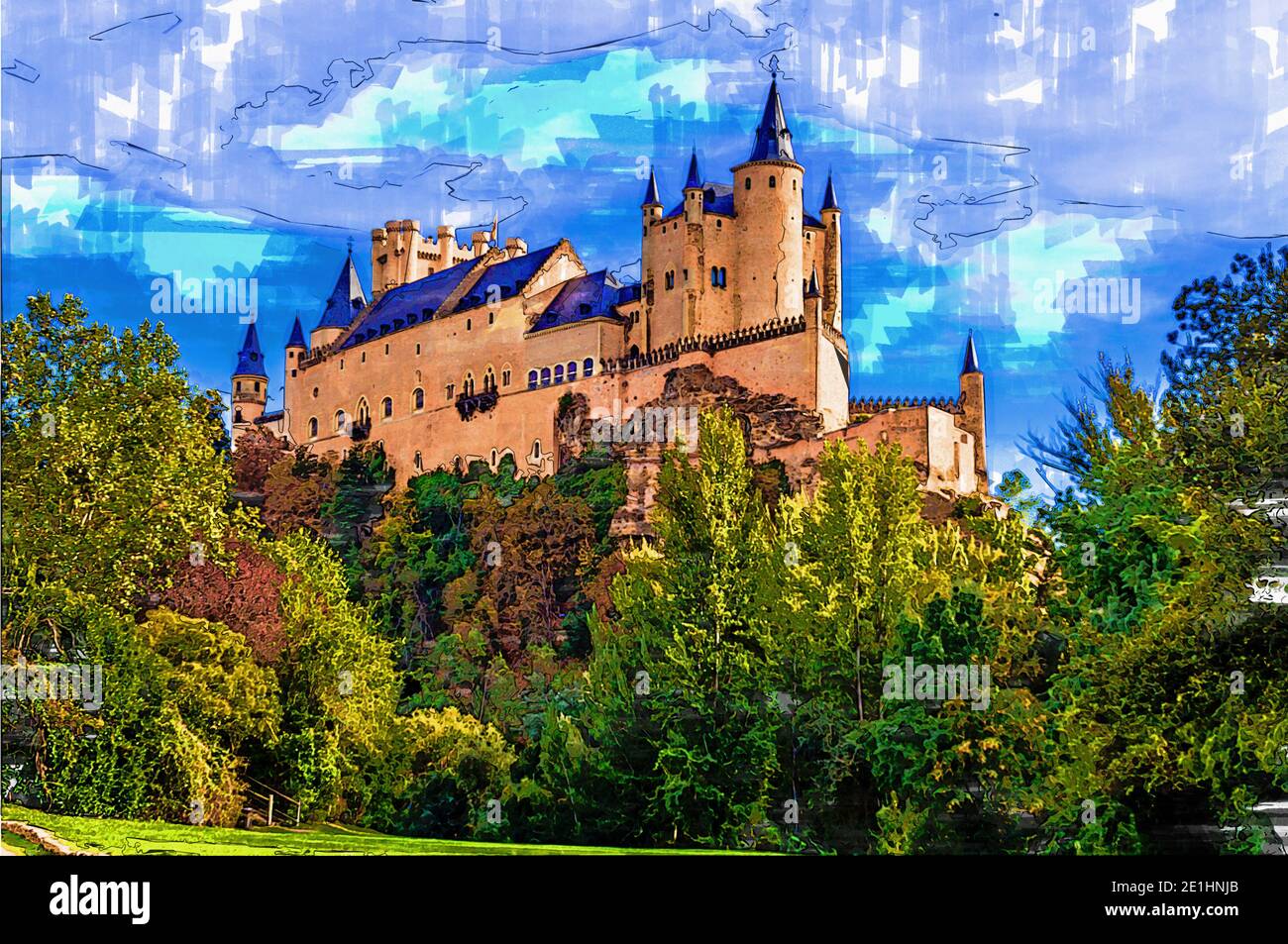 View of the medieval castle Alcazar, Segovia, Spain Stock Photo - Alamy