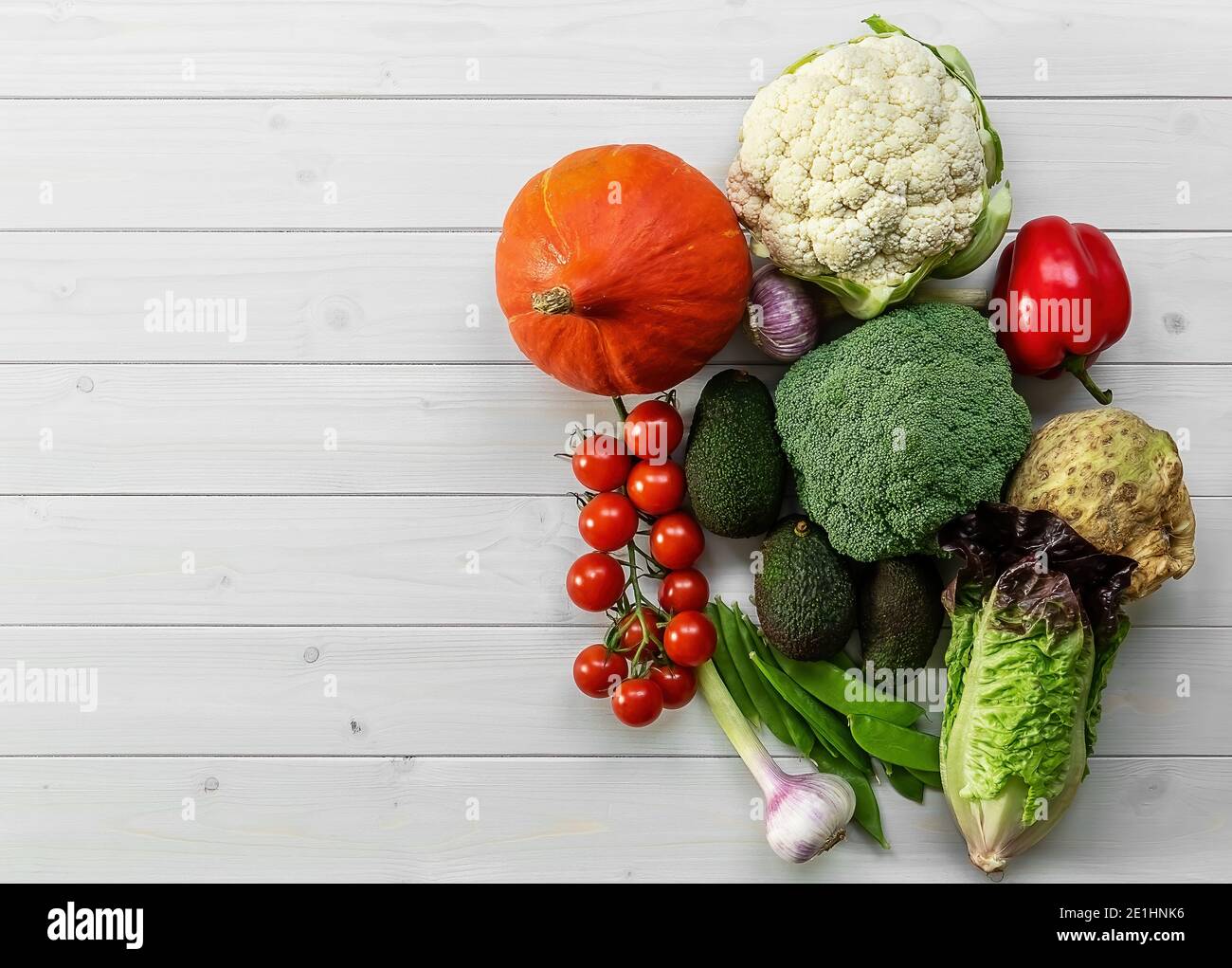 Healthy food background, trendy plant based diet products - fresh raw ...