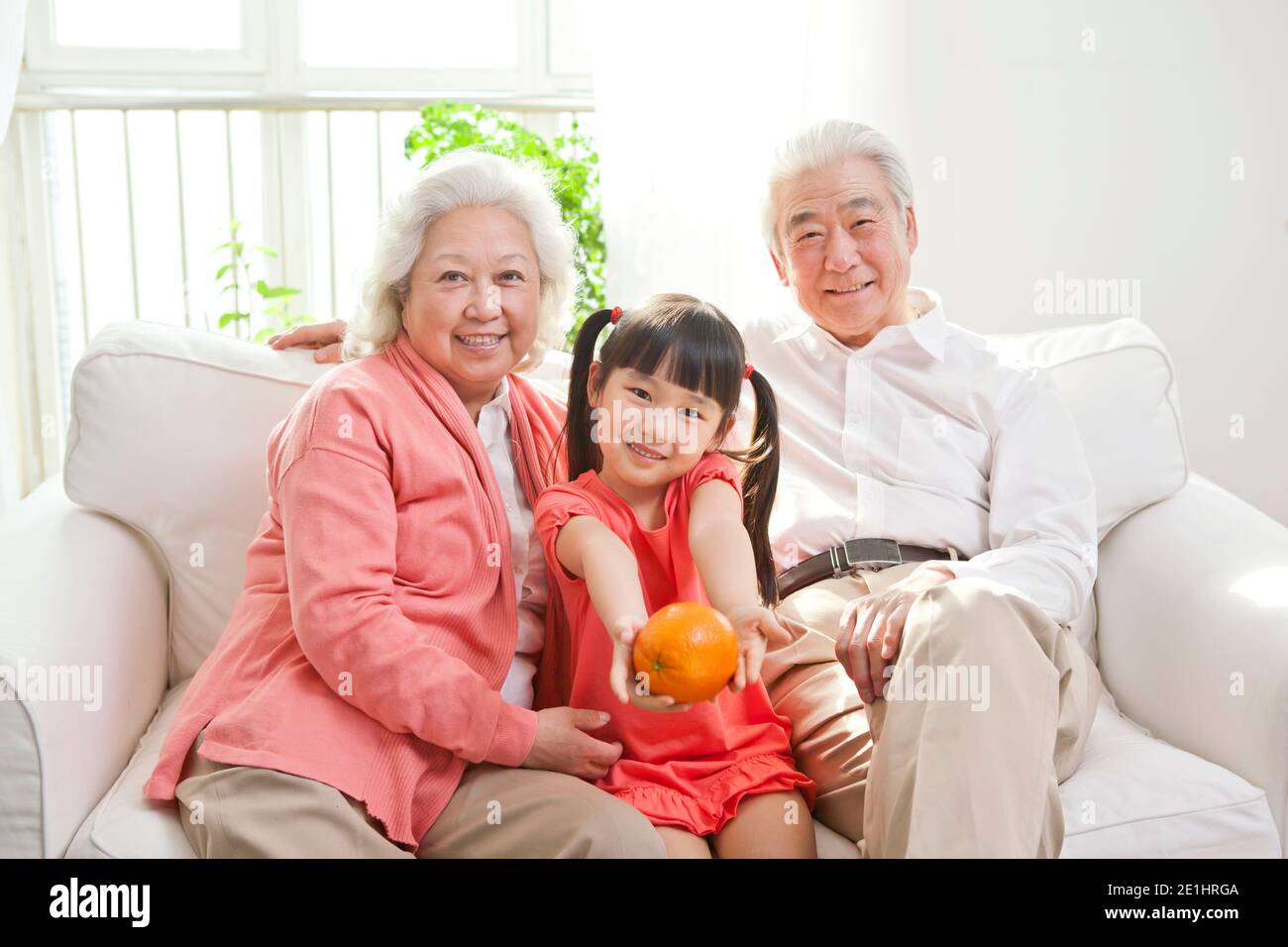 Happy grandparents and grandchildren are playing in the living room ...