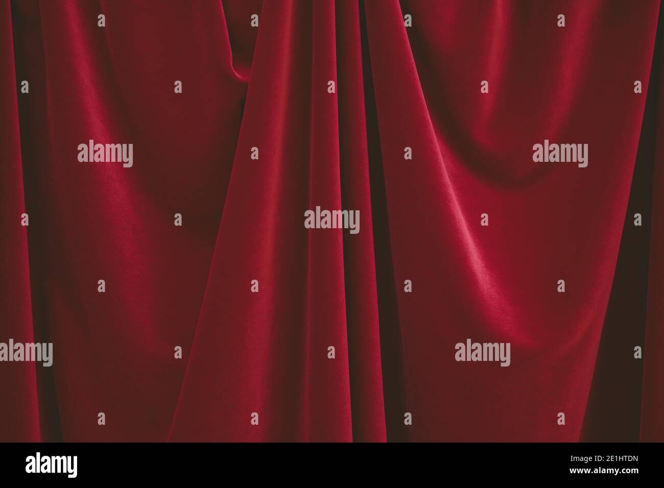 Detail of draped red velvet curtain with folds and creases Stock Photo ...