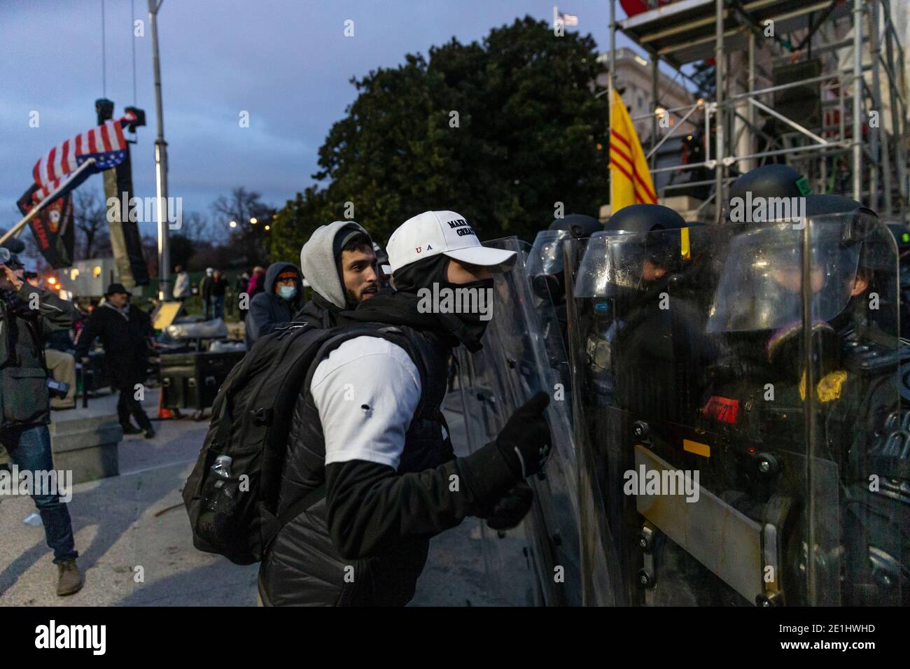 Washington, DC - January 6, 2021: Police confront rioters around ...