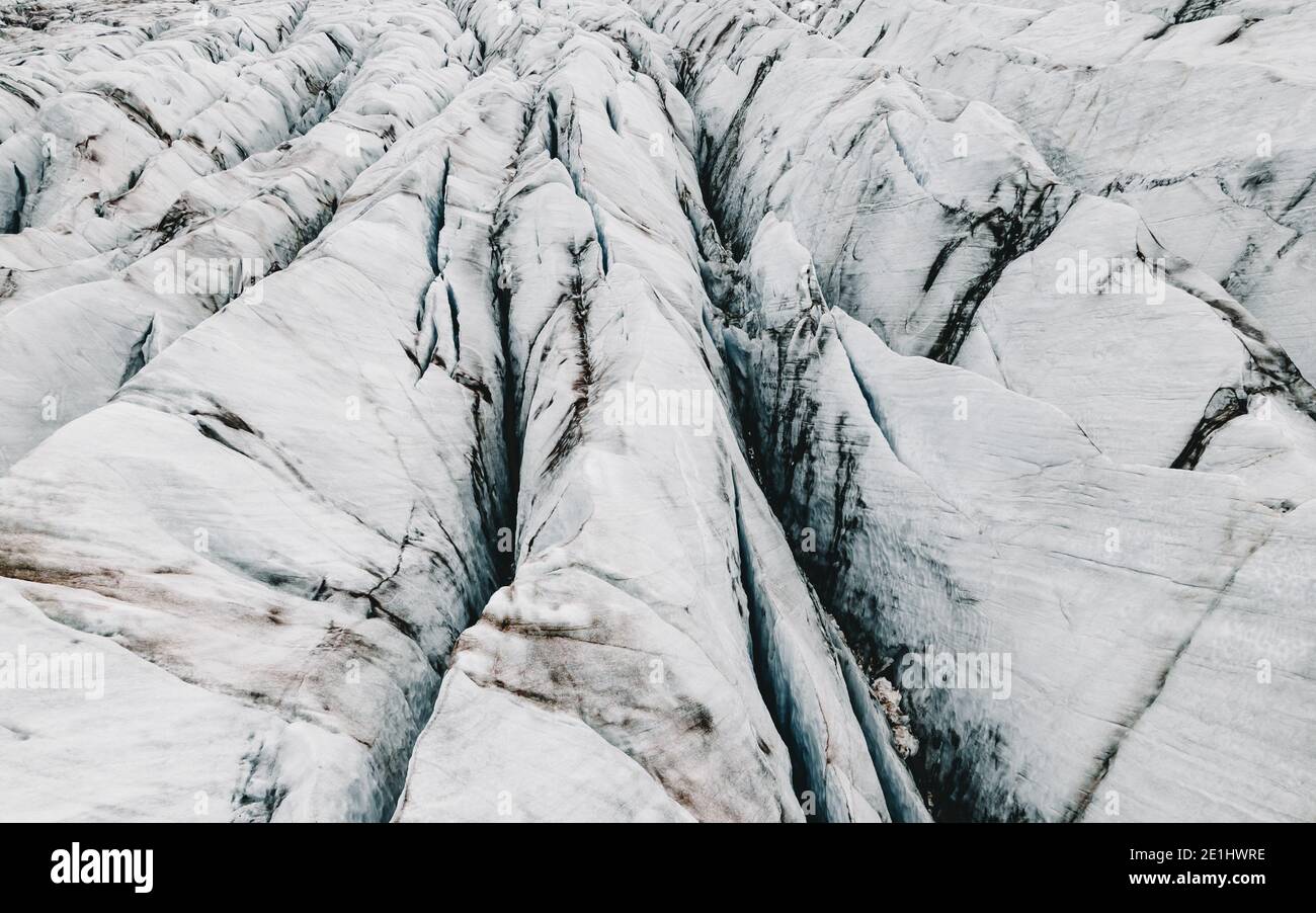 Aerial glacier structure. Close up glacier photo from above. High ...