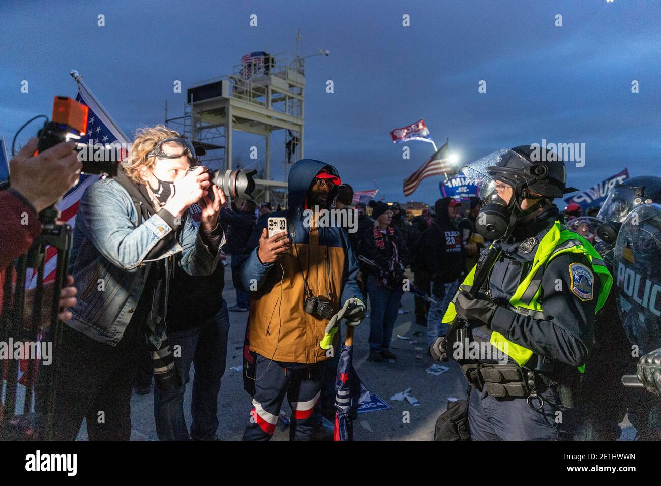 Washington, DC - January 6, 2021: Police confront rioters around ...