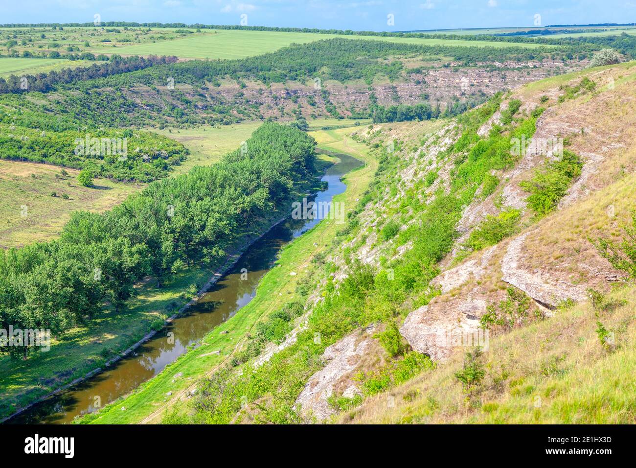 Spectacular aerial riverside view . Green river valley Stock Photo - Alamy