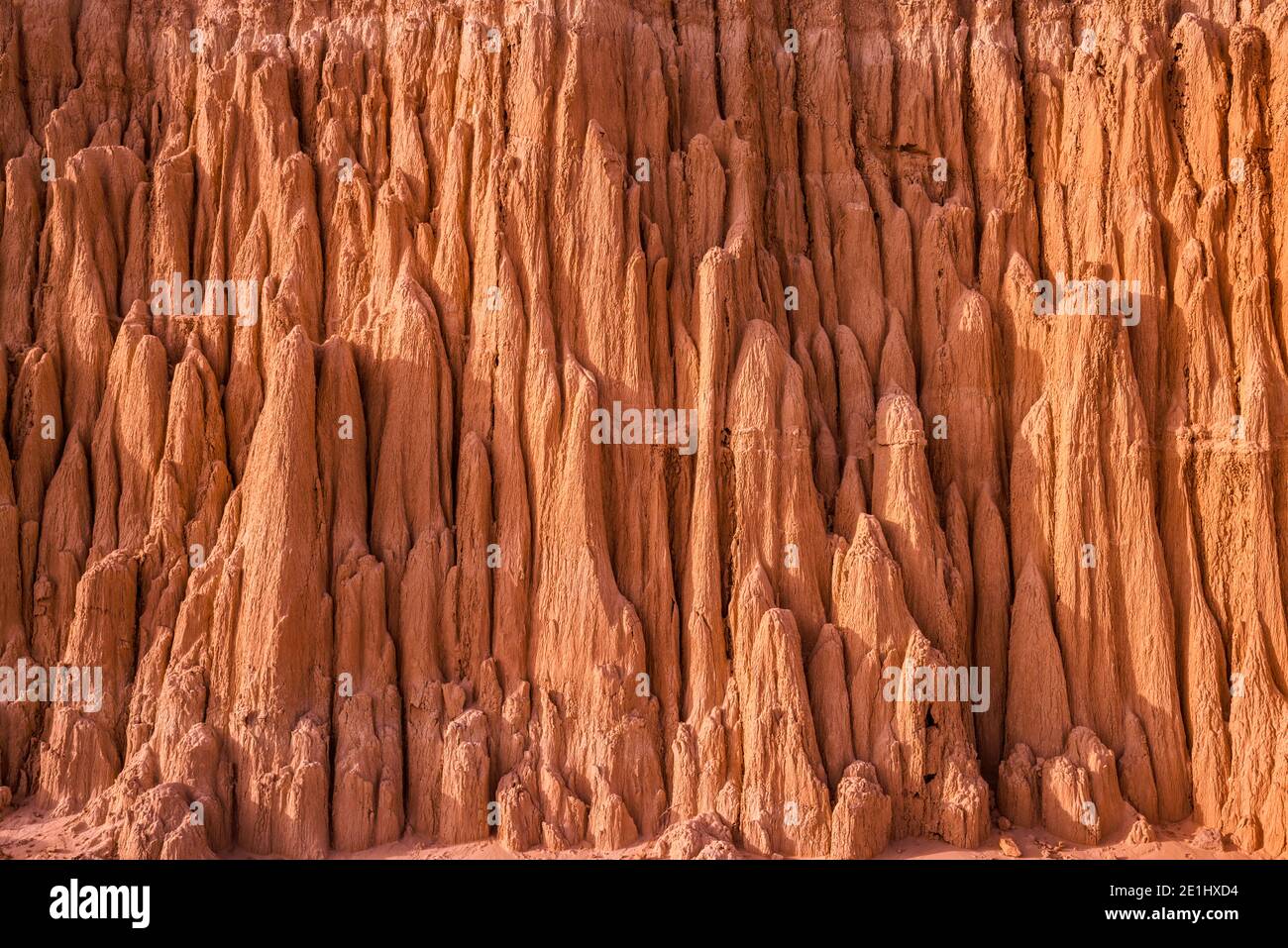 Columns and spires eroded into a bentonite clay formation, badlands of ...