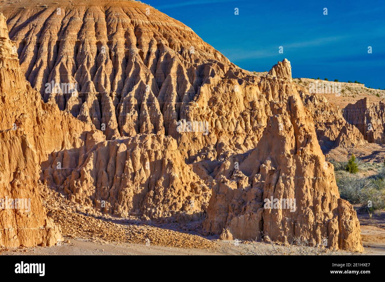 Columns and spires eroded into a bentonite clay formation, badlands of ...