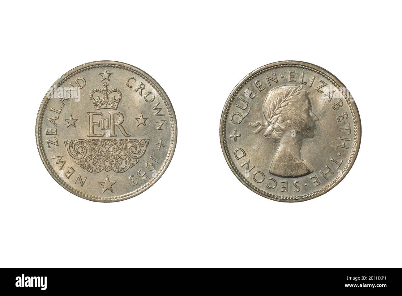 A New Zealand 1953 crown (five shilling coin) commemorating the ...