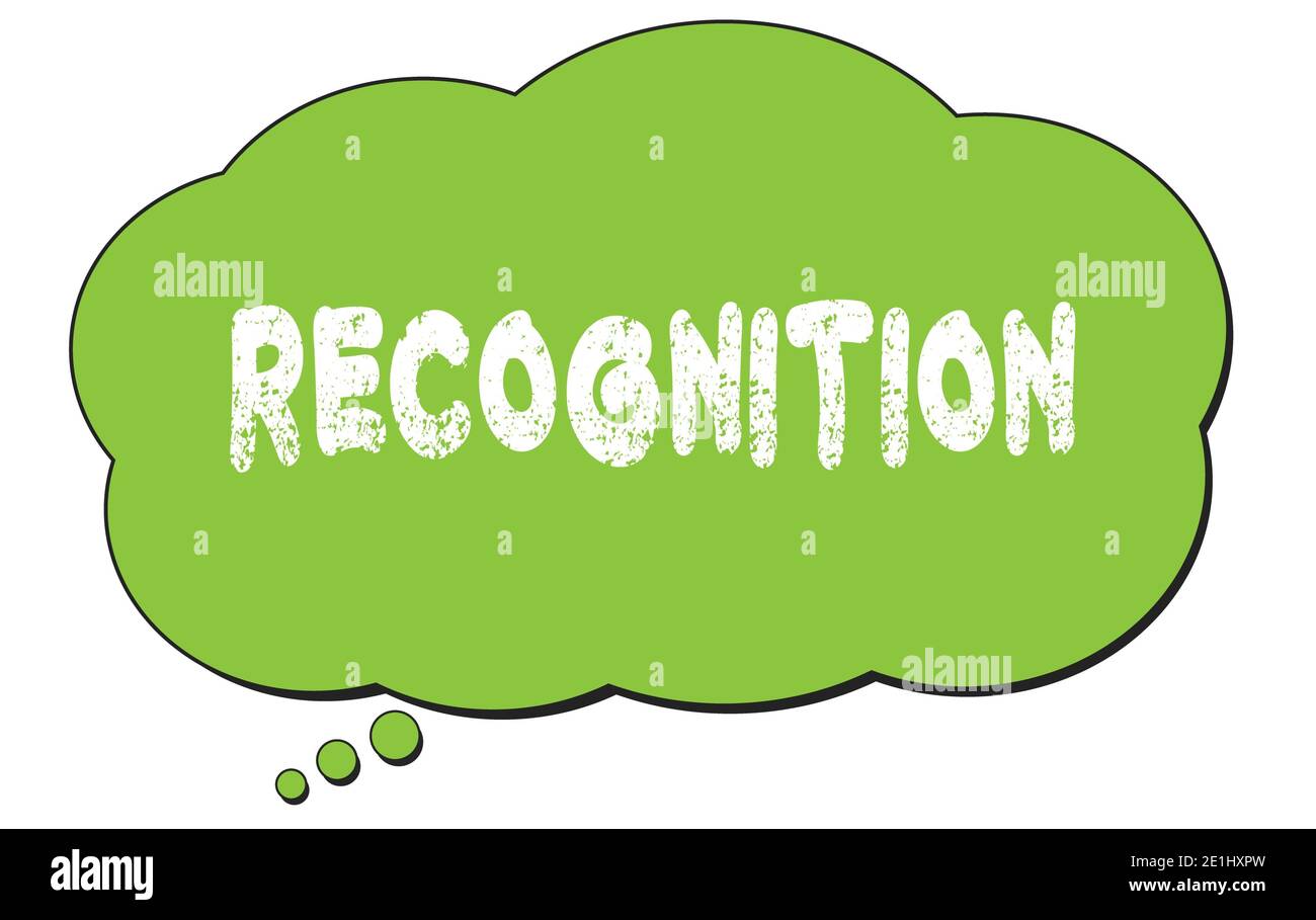 RECOGNITION text written on a green thought cloud bubble Stock Photo ...