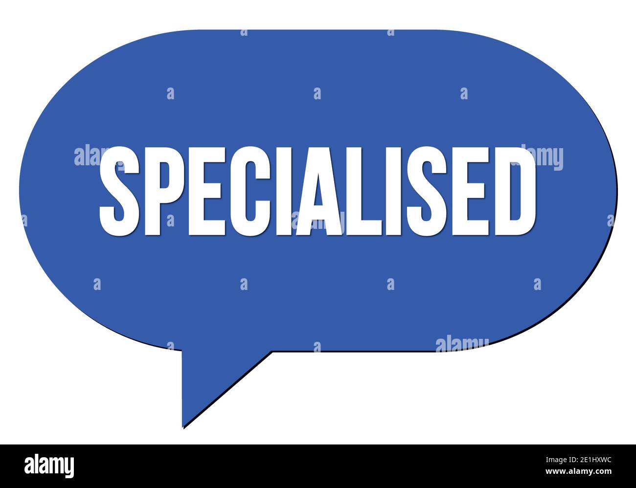SPECIALISED text written in a blue speech bubble stamp Stock Photo - Alamy