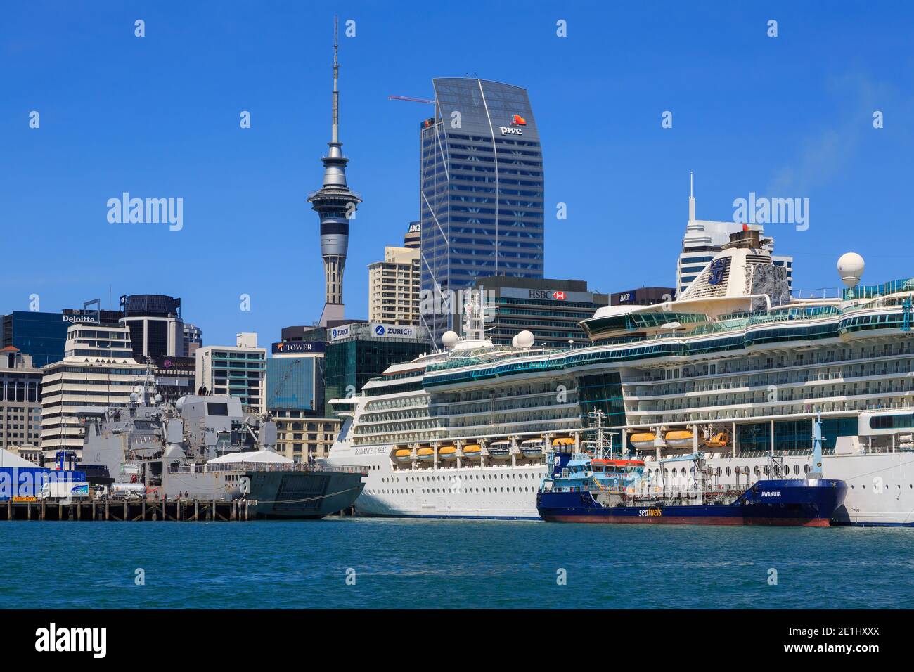 Ships in the Port of Auckland, New Zealand: The warship HMNZS ...