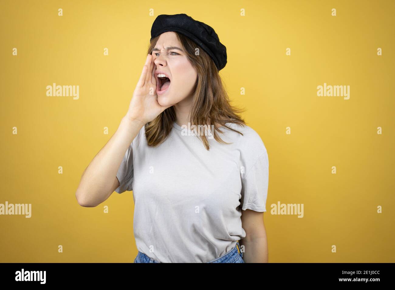 Beautiful young caucasian girl wearing french look with beret over ...