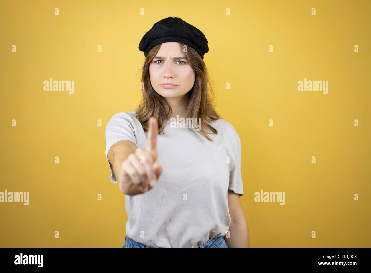 Beautiful young caucasian girl wearing french look with beret over ...