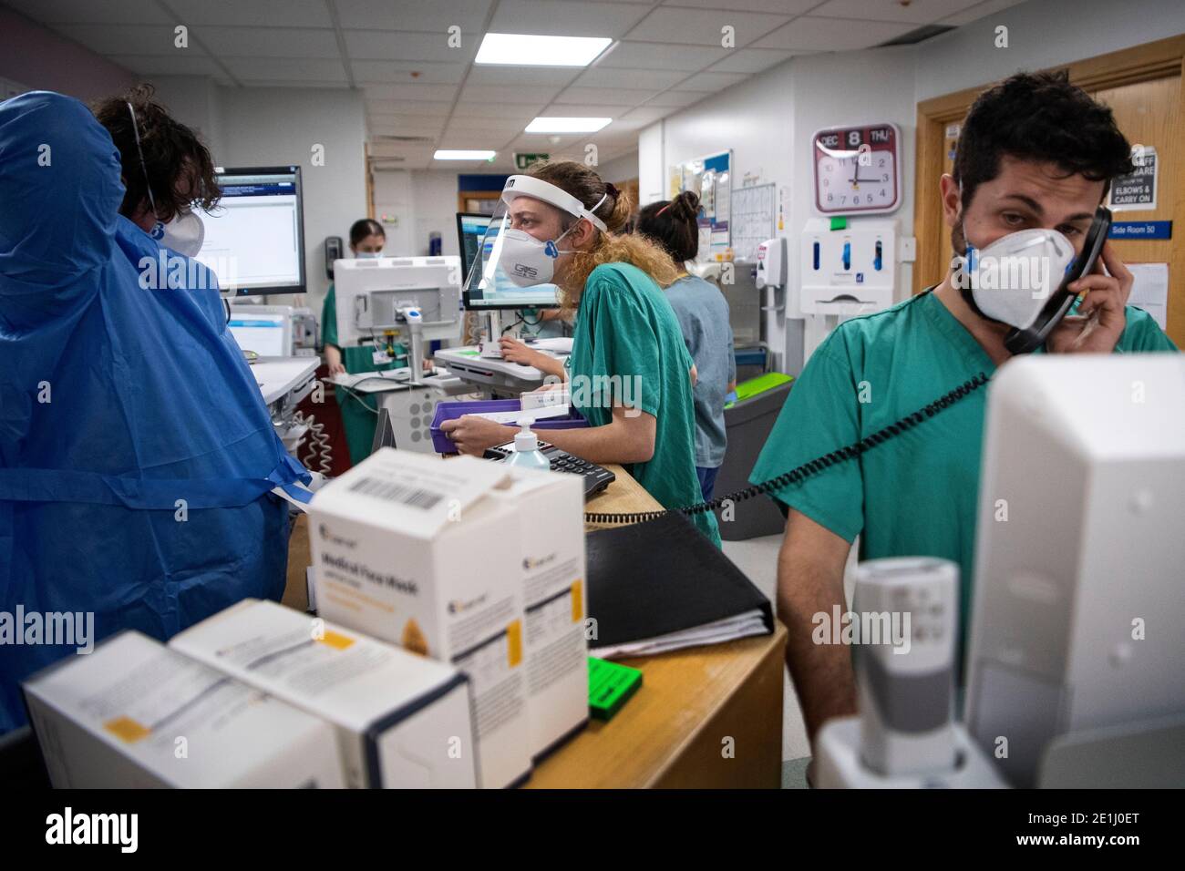 Note to eds: clock on wall shows wrong date + time. Staff nurses work ...