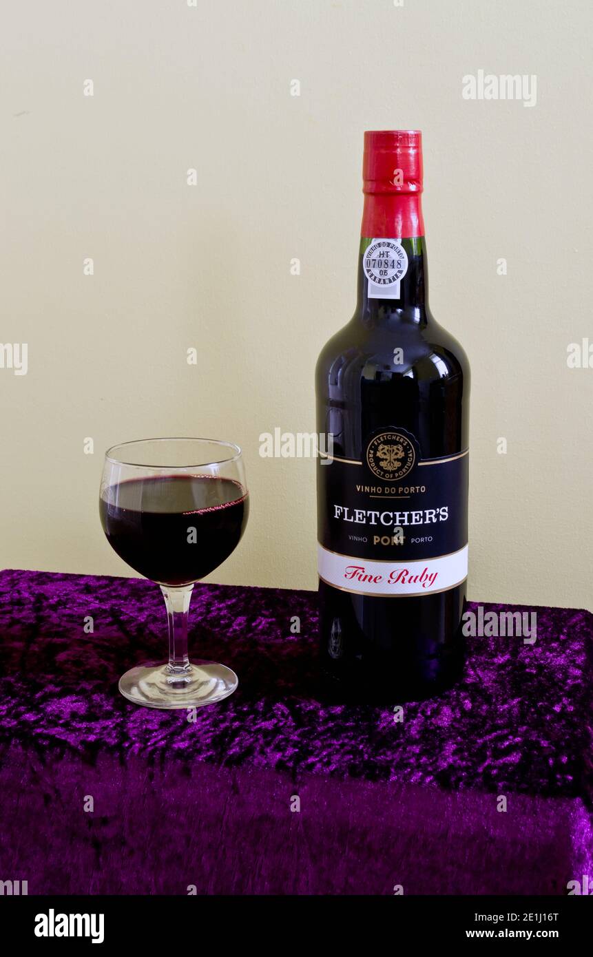Bottle of Fletchers Fine Ruby Port and Glass Stock Photo - Alamy