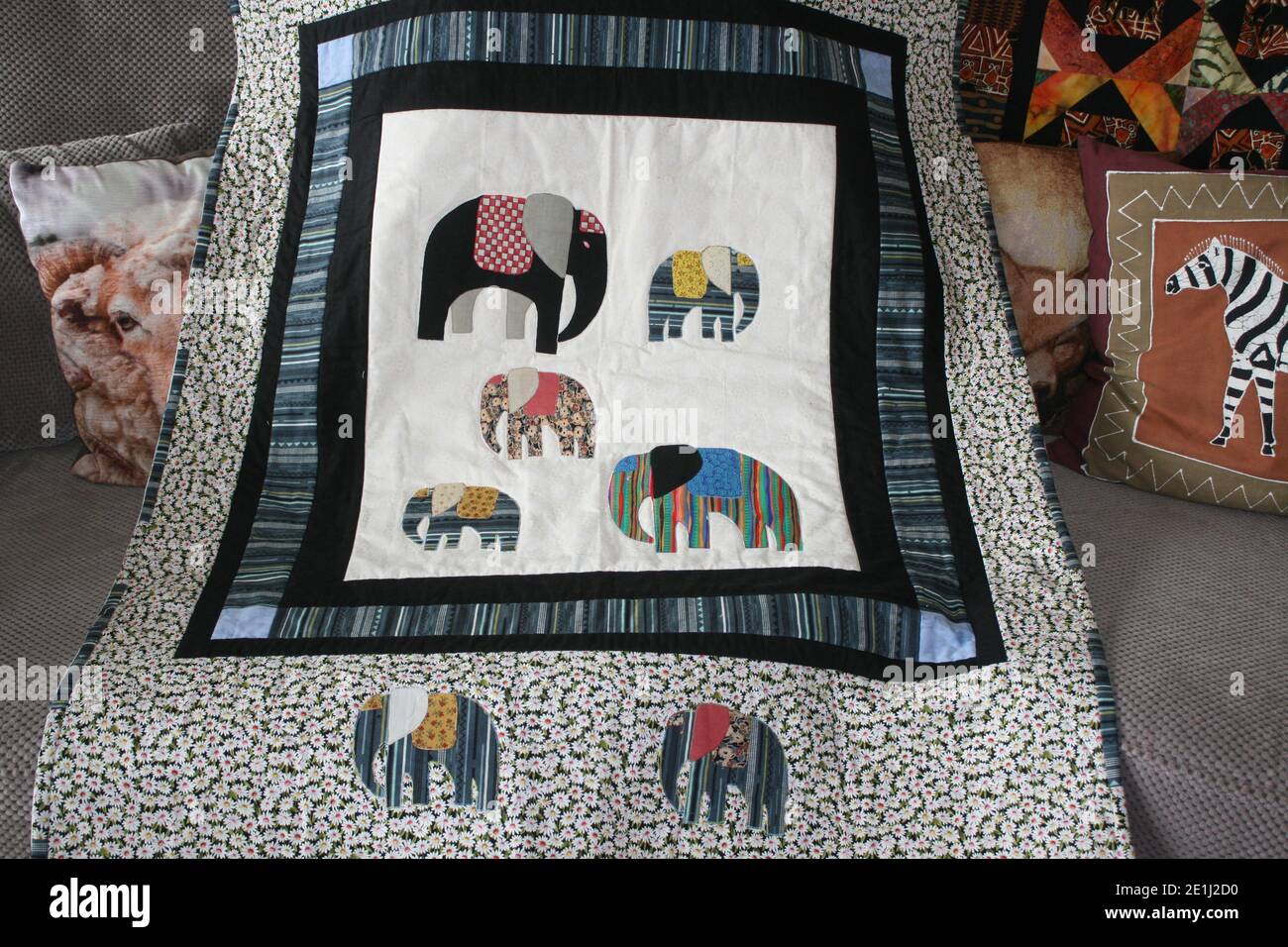 Colourful elephant motif quilt Stock Photo - Alamy