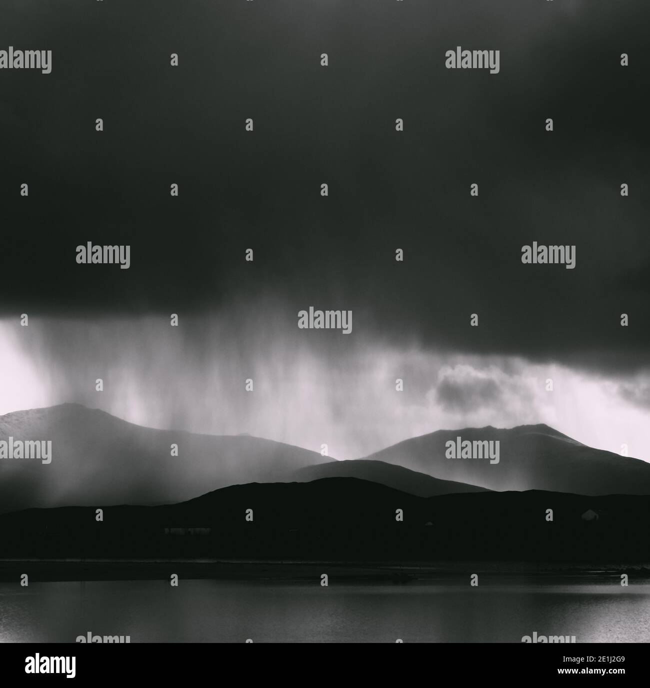 Hail storm in the Hills of South Uist, black and white photograph that ...