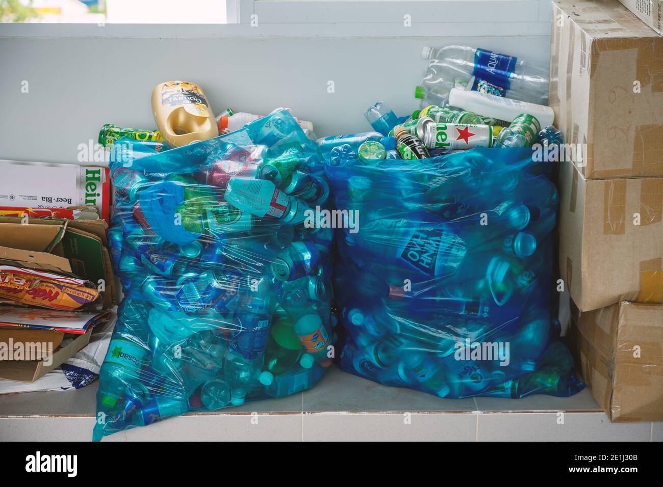 Different types of waste are sorted for recycling. Environmentally ...