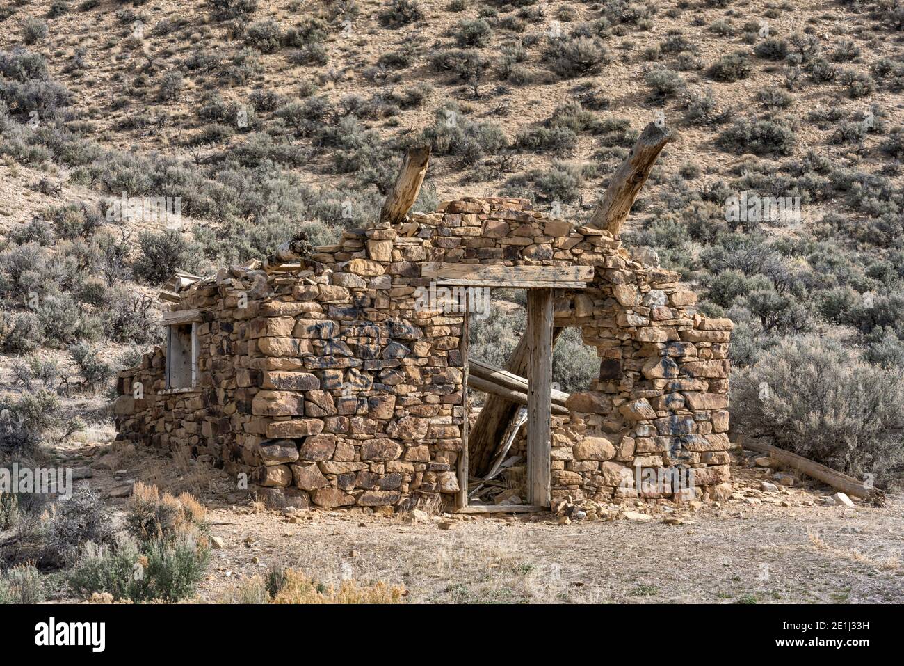 Ruined stone structure on The Loneliest Road (US-50) west of Ely, Great ...