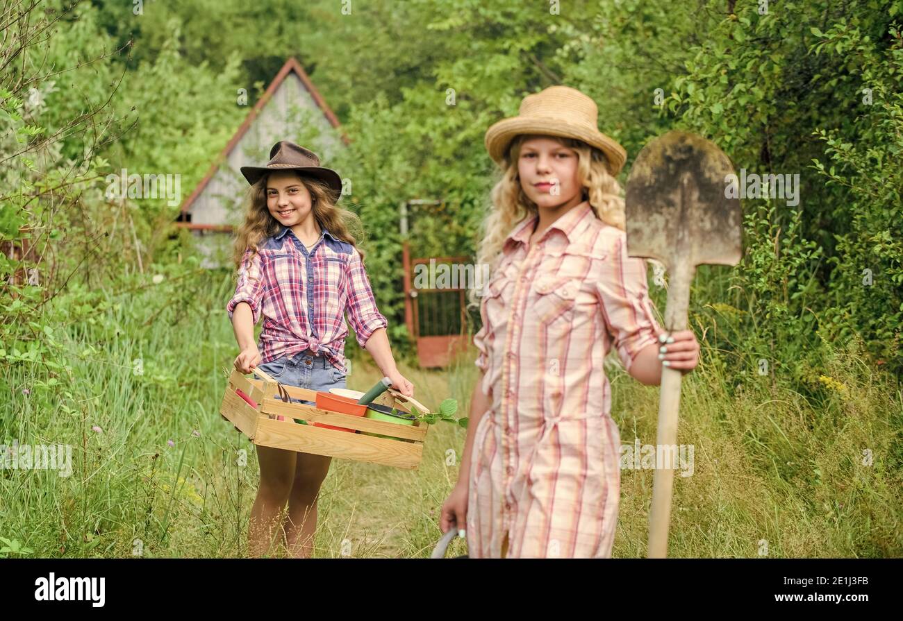 Girls with gardening tools. Gardening teaching life cycle process ...