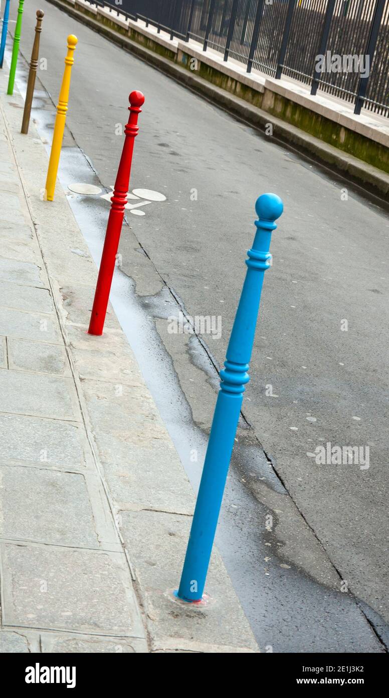 Colorful street bollards. Paris, France Stock Photo - Alamy
