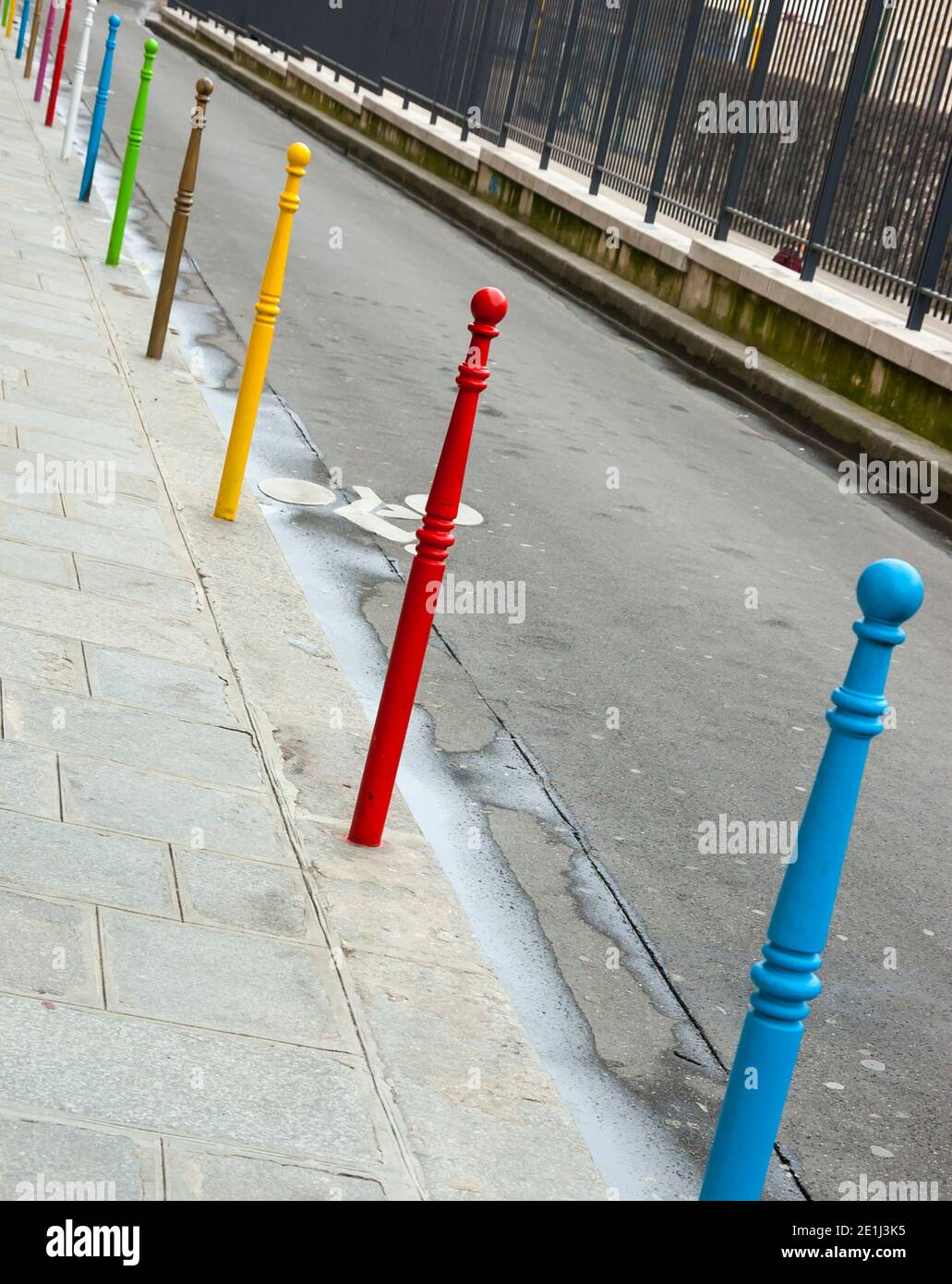 Colorful street bollards. Paris, France Stock Photo - Alamy