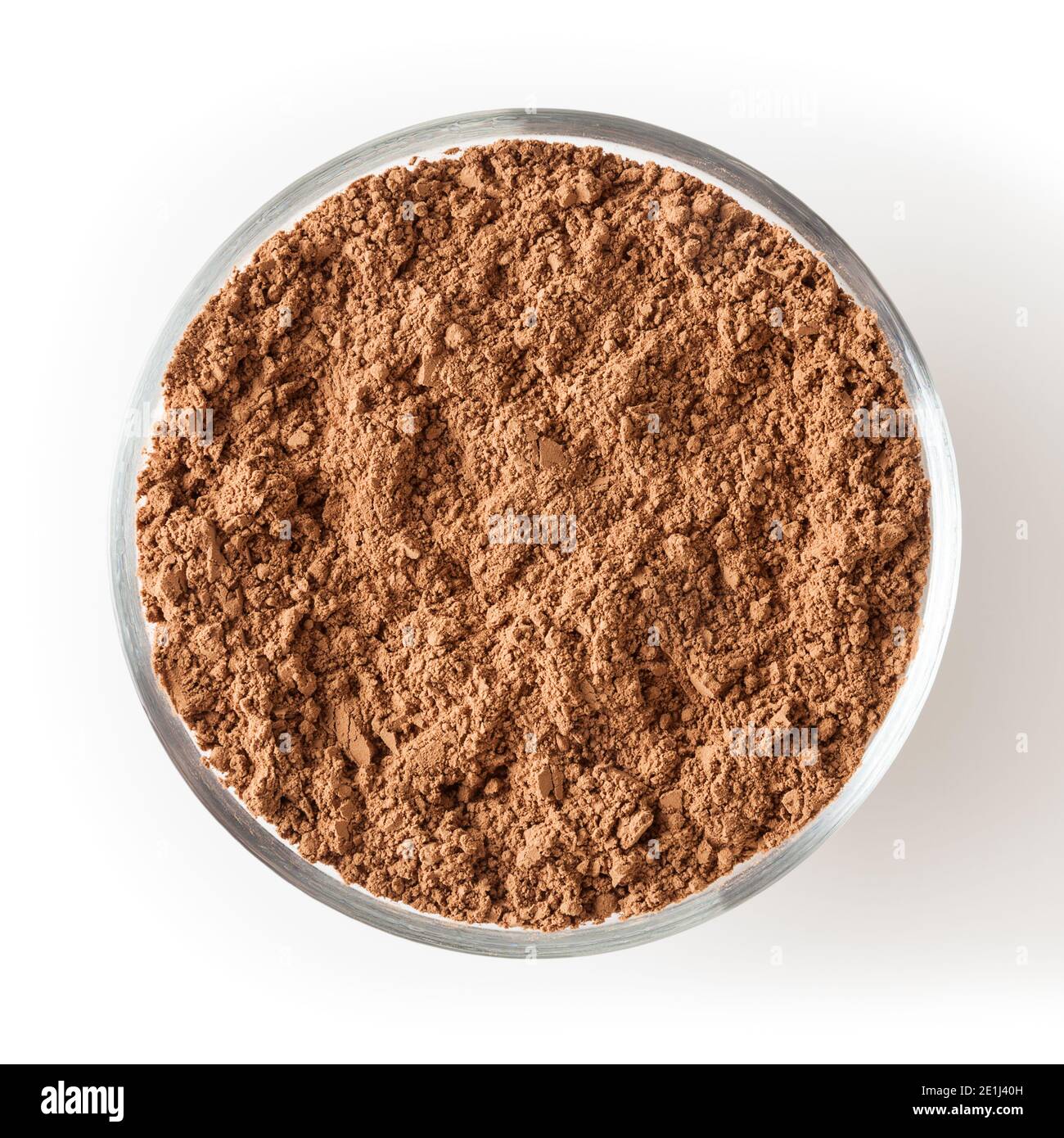 Cocoa powder in glass bowl isolated on white background with clipping ...