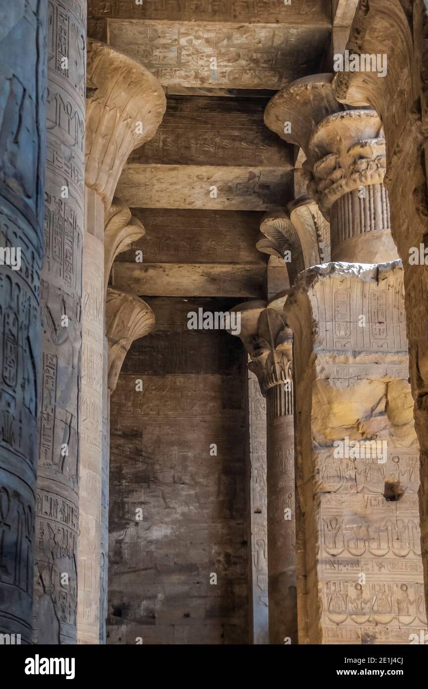 Edfu. These are some of the mighty finely carved columns at the 200BC ...