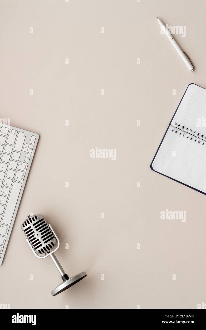 Studio microphone with keyboard on working place, top view Stock Photo ...