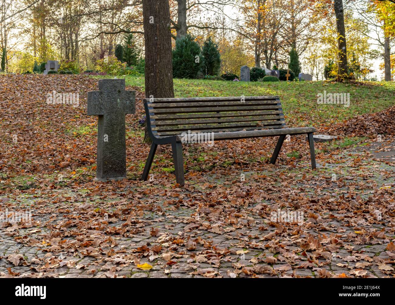 Memorial bench and cemetery hi-res stock photography and images - Alamy