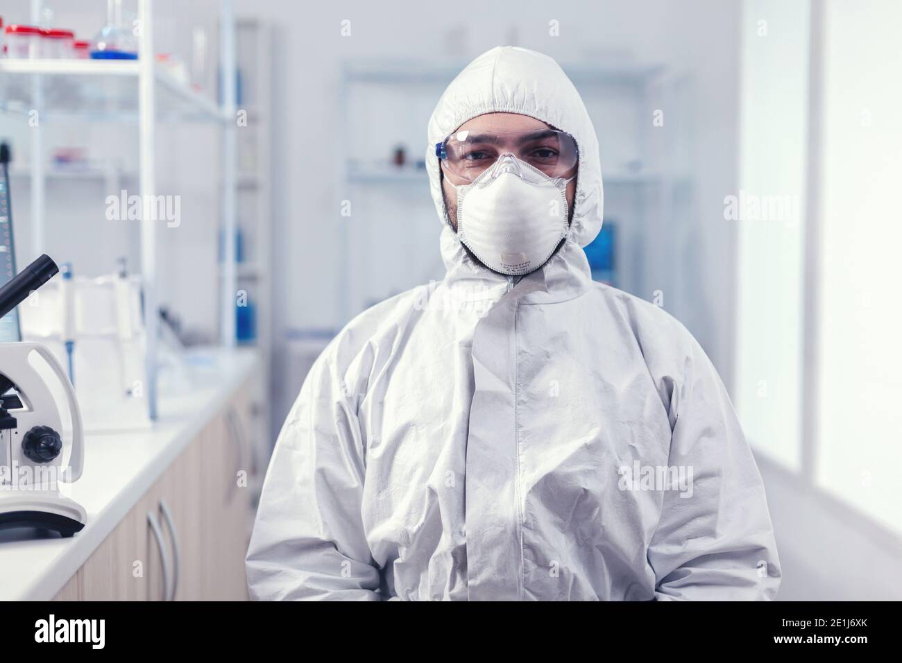 Portrait tired scientist in coverall hi-res stock photography and ...
