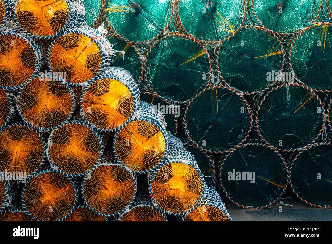 Stacked fishing trap net at BaeksaJang port in Anmyeondo Island, Taean ...