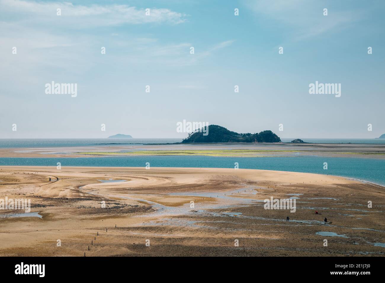 Panorama view of mud flat and sea at BaeksaJang port in Anmyeondo ...