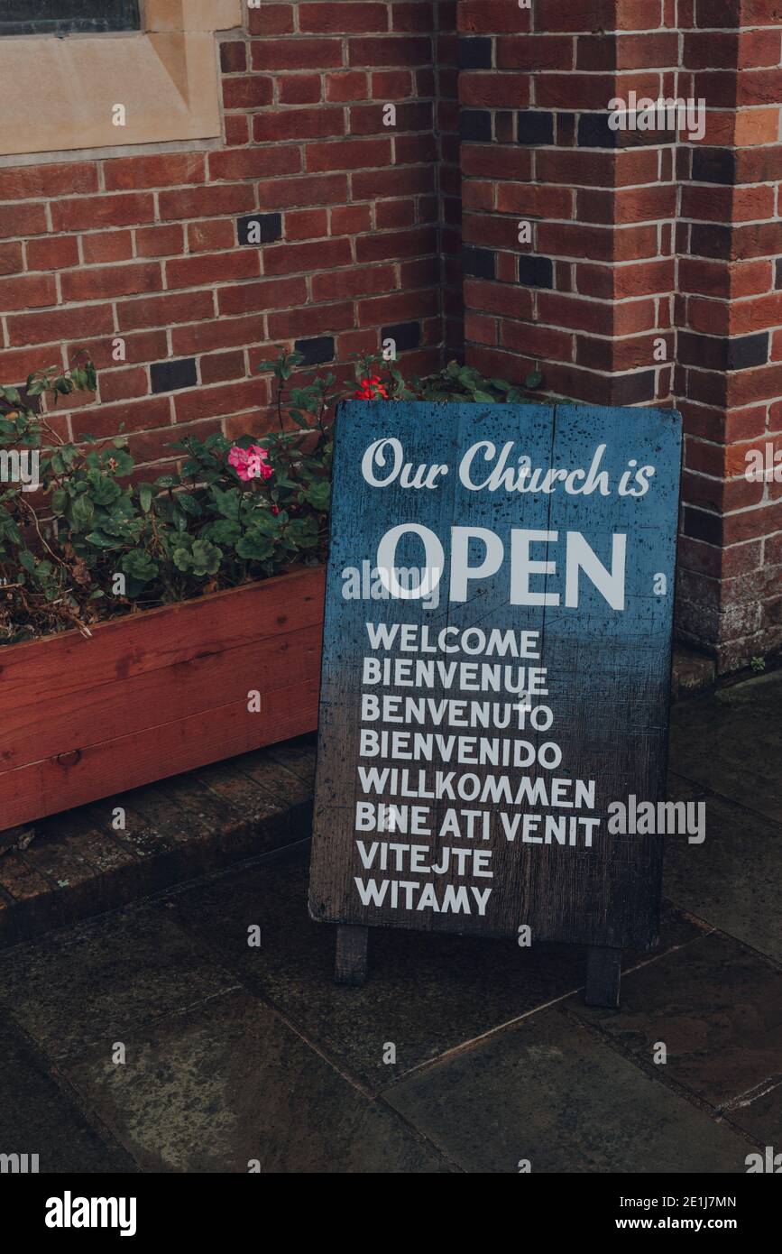 Open sign outside St Anthony of Padua Church, a Roman Catholic Parish ...