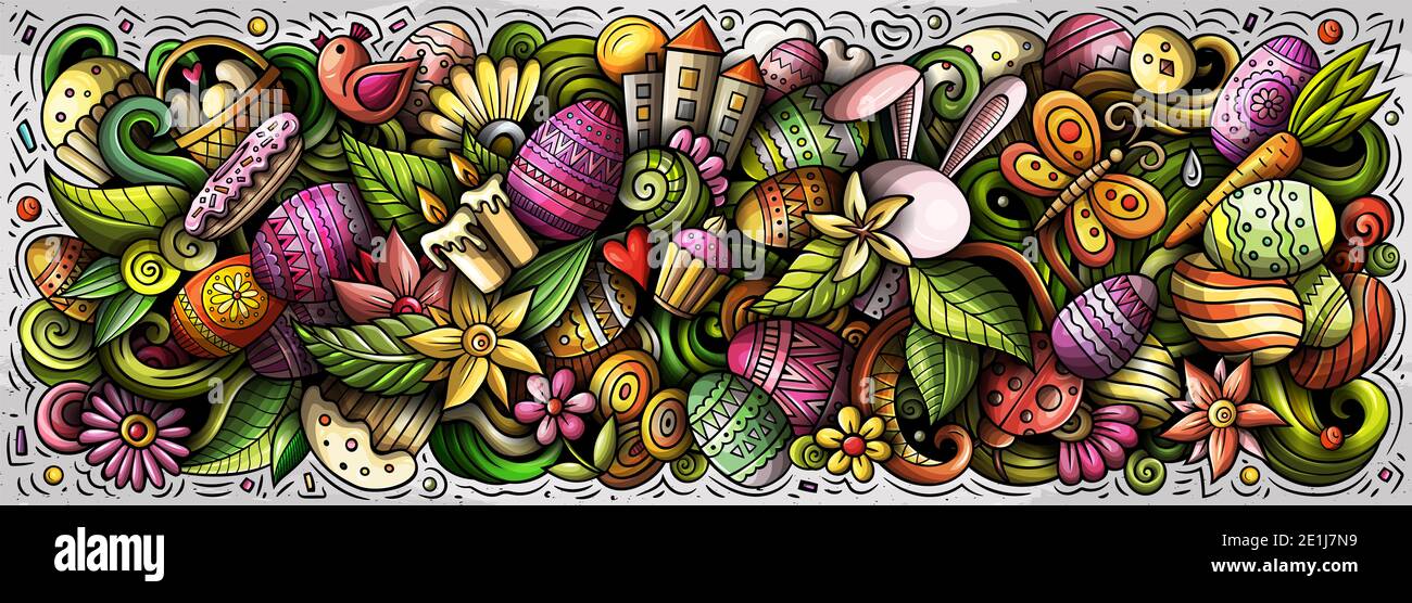 Happy Easter hand drawn cartoon doodles illustration Stock Photo - Alamy